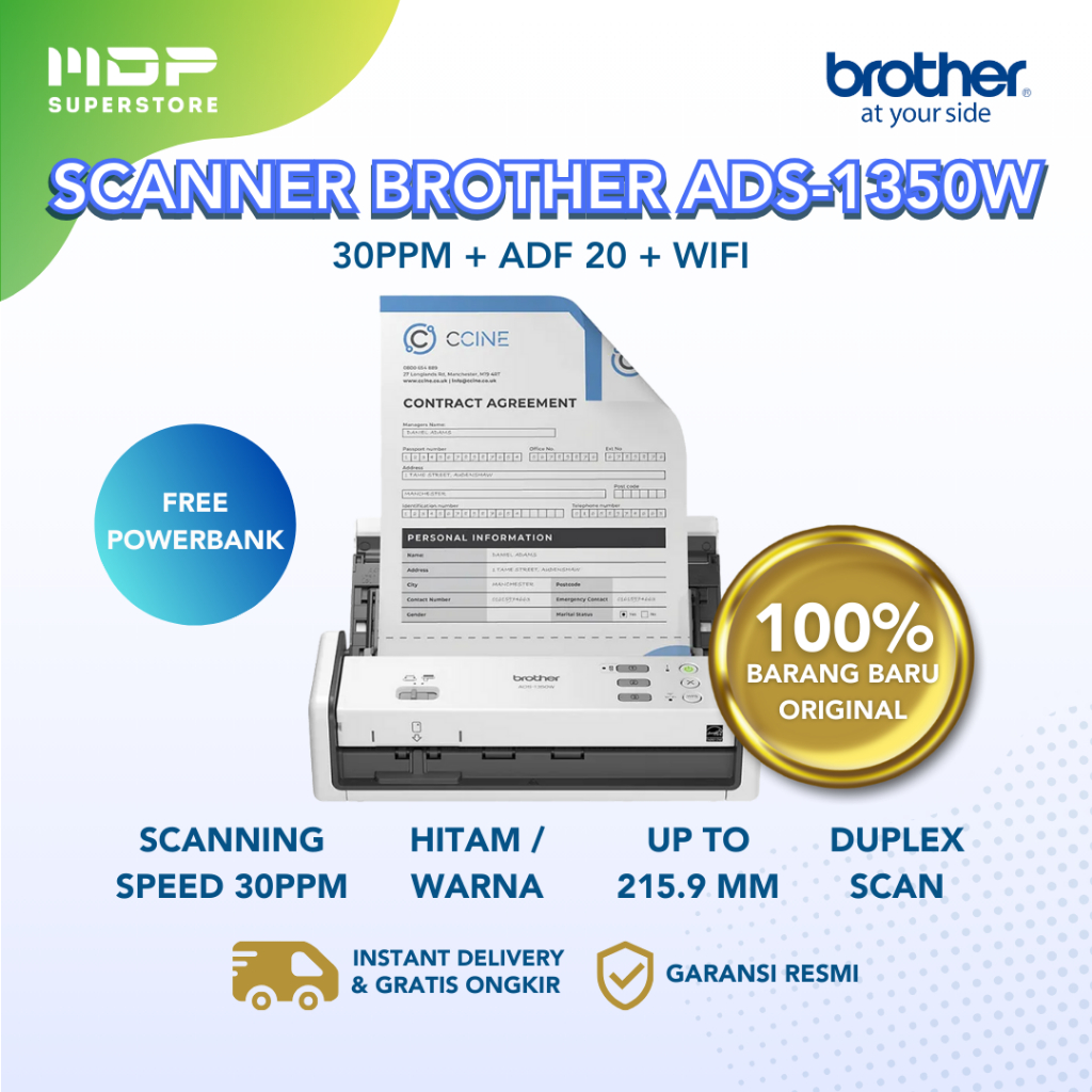 Jual SCANNER BROTHER ADS-1350W : 30PPM + ADF 20 + WIFI | Shopee Indonesia