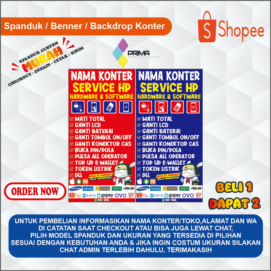 Jual SPANDUK BANNER KONTER SERVICE HP BELI 1 PAKET DAPAT 2 BANNER CUSTOM UKURAN 100x50 cm ...