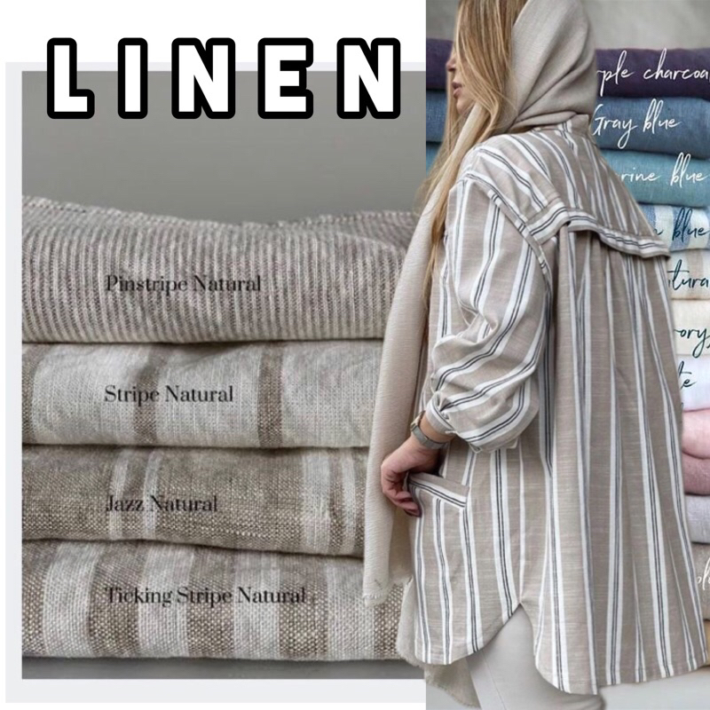 Jual Bahan Kain Linen Stripe | Kain Linen Motif Salur | Shopee Indonesia
