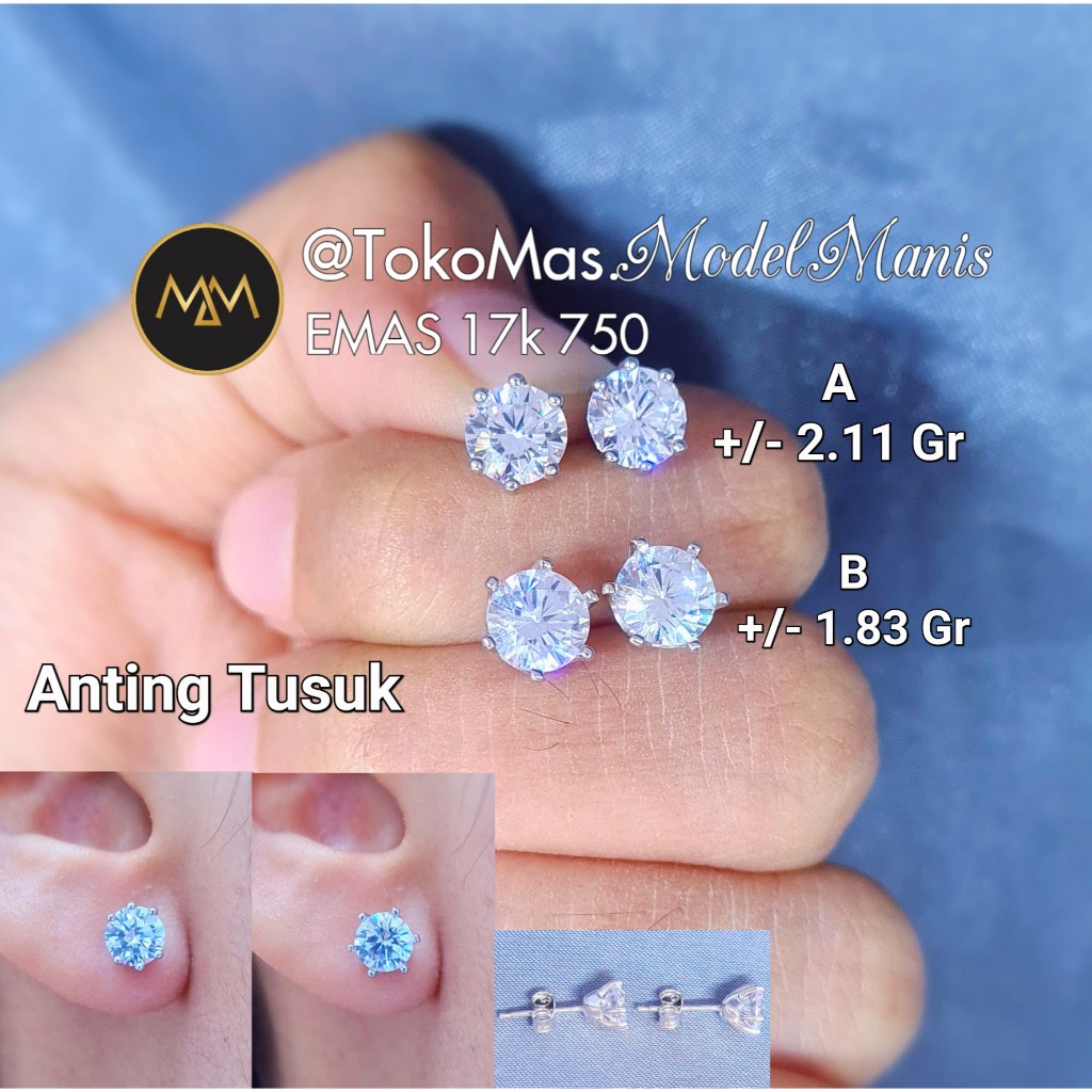 Jual Anting Swarovski Solitaire Emas Putih 750 kadar 17k | Shopee Indonesia