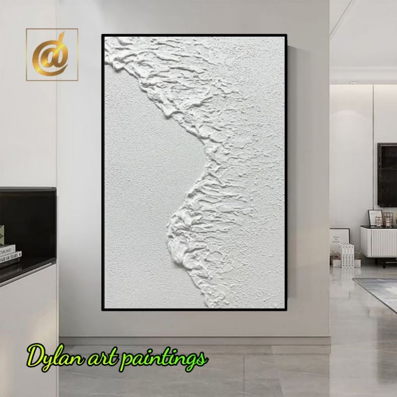 Jual lukisan abstrak modern minimalis texture white plus frame hiasan ...