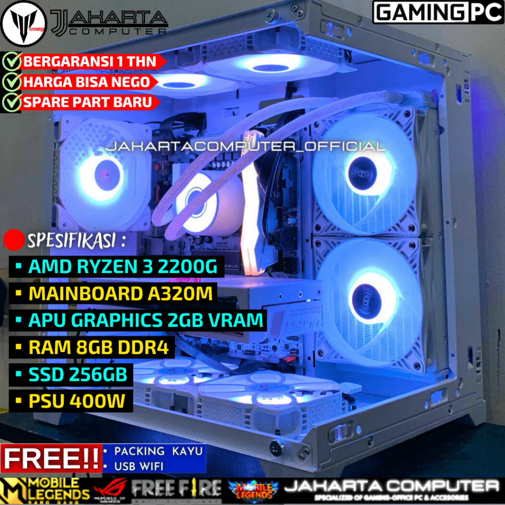 Jual PC GAMING FULLSET RYZEN 3 2200G CPU RAKITAN SSD 256GB RAM 8GB DDR4 ...
