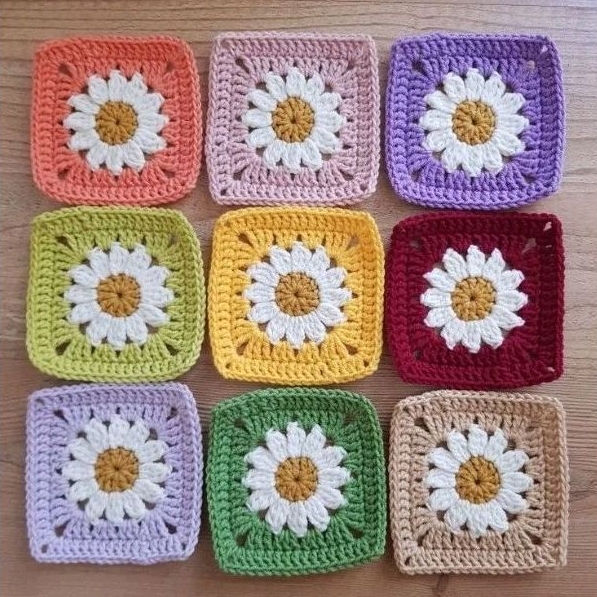 Jual Granny Square 2 | Granny Square Daisy | Coaster Rajut | Crochet ...
