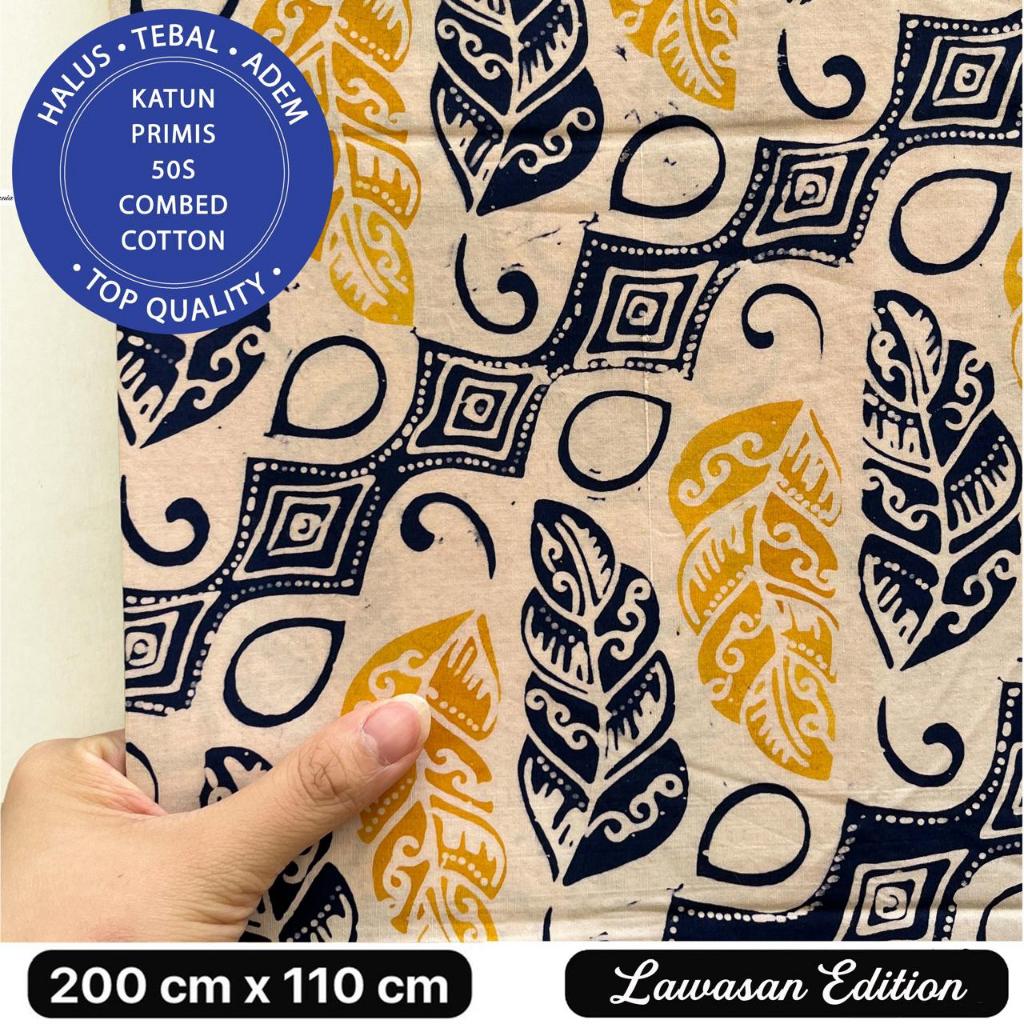 Jual Kain Batik Cap Premium Solo Daun Navy Yellow Bahan Katun Primis ...