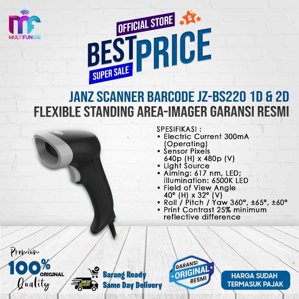 Jual Janz Scanner Barcode JZ-BS220 1D & 2D Flexible Standing Area ...