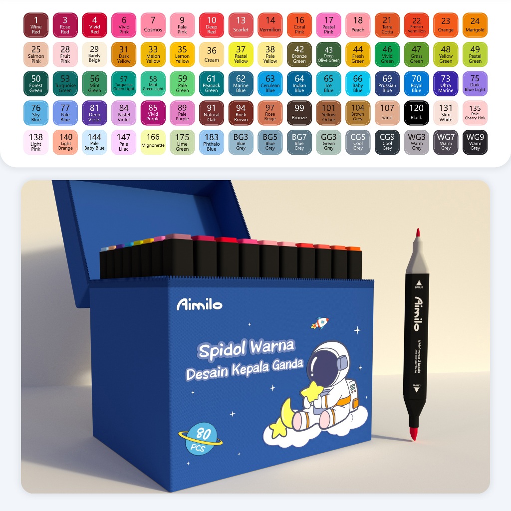Jual [READY] Aimilo Spidol Warna Warni 1 Set Sketch Marker 2 Tip Touch ...