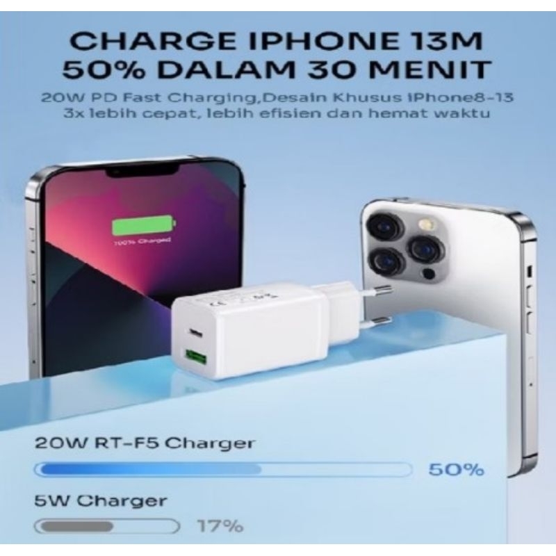 Jual Robot Adaptor Charger RT-F5 Batok Charger 3A 20W Dual Port USB-A ...