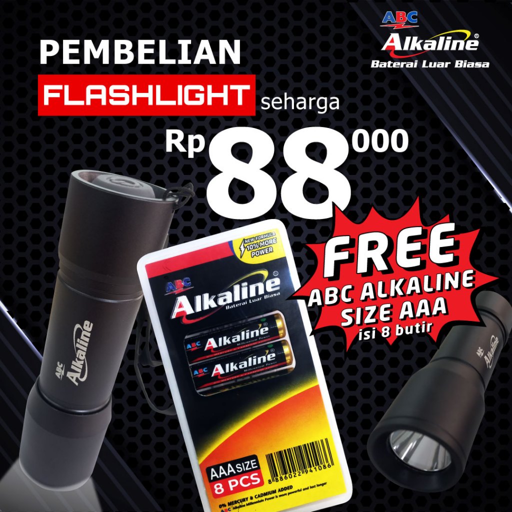 Jual PROMO BUNDLING FLASHLIGHT ABC ALKALINE FREE 1 HANGER ABC ALKALINE ...