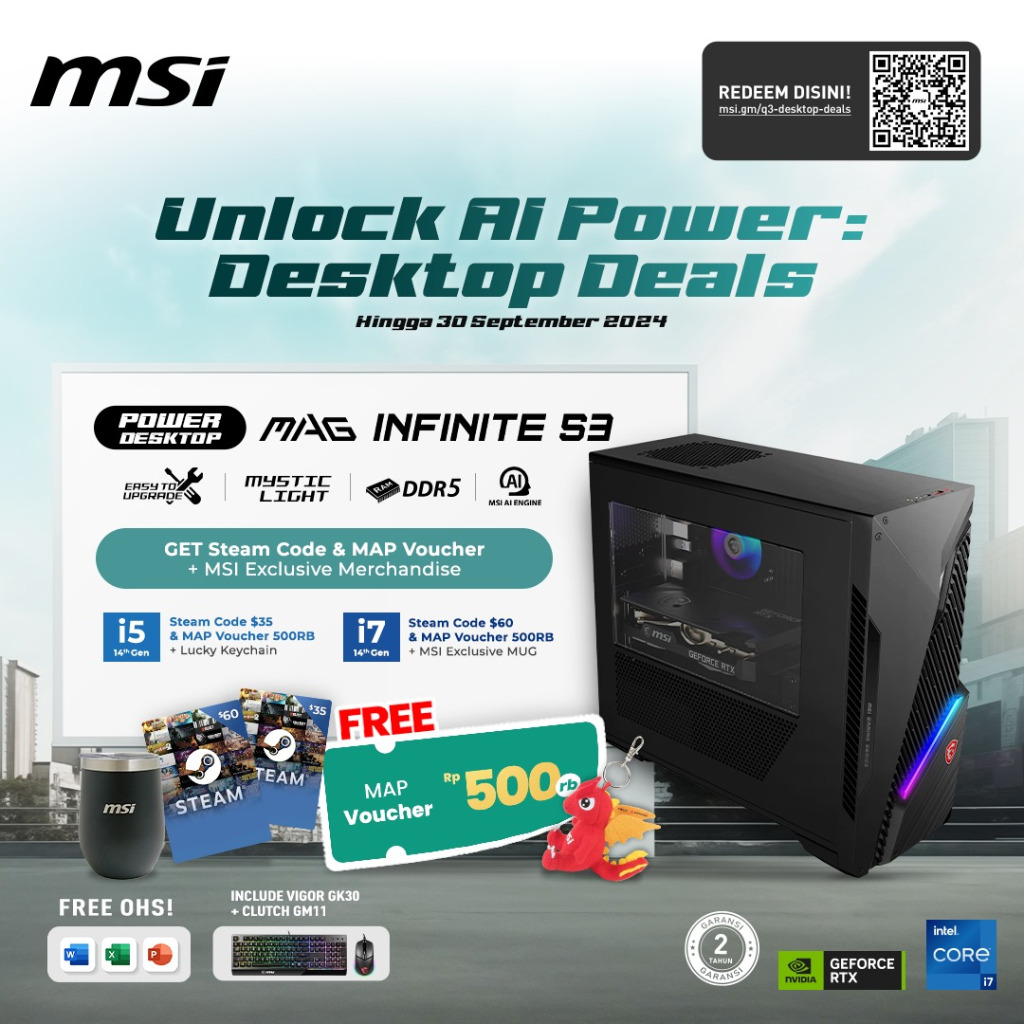 Jual MSI MAG INFINITE S3 14TH i7-14700F 32GB DDR5 1TB NVME RTX 4070 500W WIN11 OHS GAMING ...
