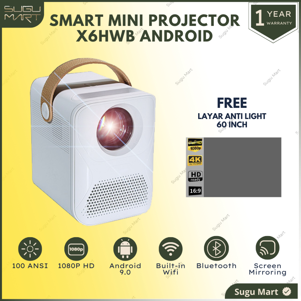 Jual Proyektor Android | Proyektor Mini X6HWB 100 ANSI lumens 1080P 4K ...
