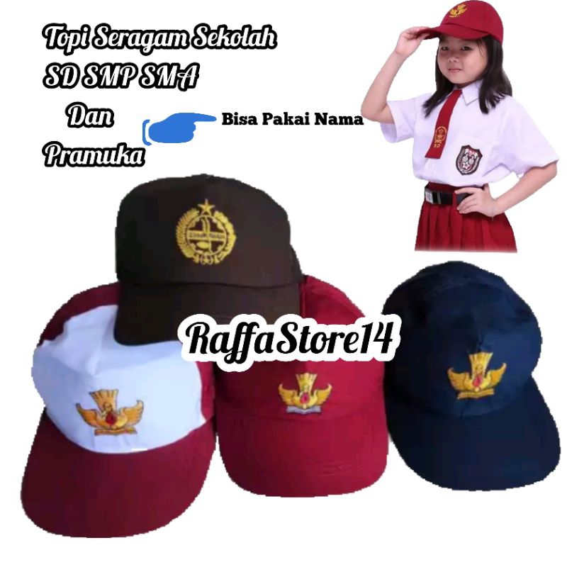 Jual Topi SD SMP SMA PRAMUKA / Topi Seragam Sekolah Bisa Bordir Nama ...