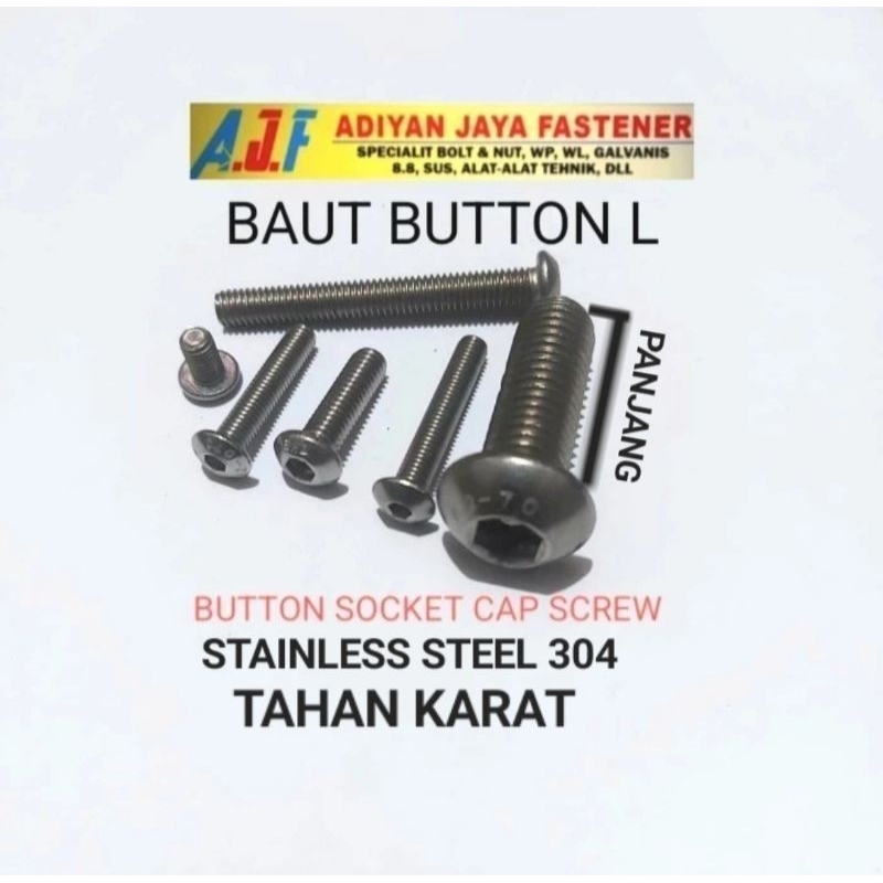 Jual BAUT BUTTON L / BUTTON SOCKET CUP SCREW ( DRAT BAUT KUNCI-10 ) 6X15 P.1,0 SS 304 | Shopee ...