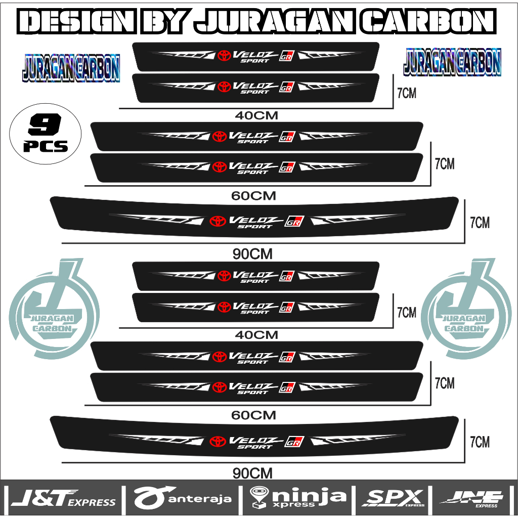 Jual 1/9PCS SILL PLATE KARBON 3D MOBIL VELOZ STICKER CARBON 3D PIJAKAN ...