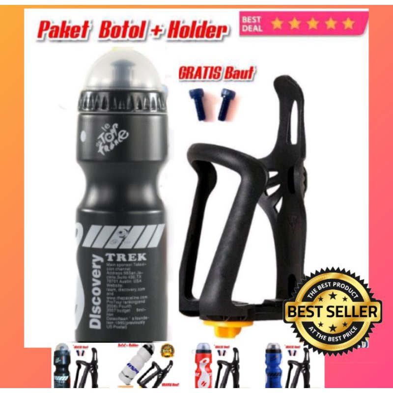 Jual Paket Botol Minum Sepeda 650ml Dan Holder Botol Sepeda BONUS baut ...