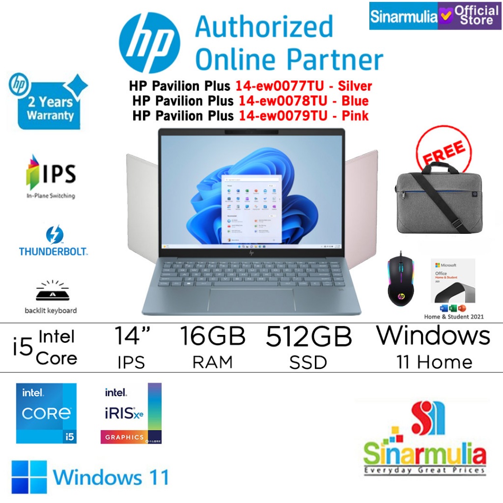 Jual HP Pavilion Plus 14-ew0077TU/ew0078TU/ew0079TU i5-1335U 512GB SSD 16GB IPS WQXGA Win11+OHS ...
