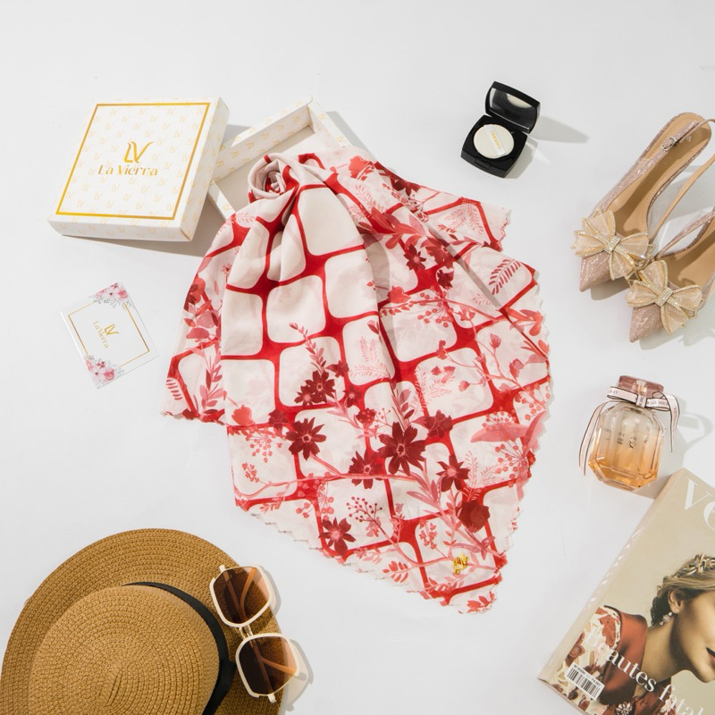 Jual La Vierra - Merah Putih Series Hijab Segiempat Printing | Shopee ...