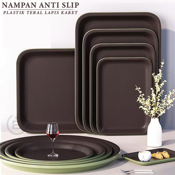 Jual Aesthetic Tray Nampan Saji Hotel Anti Slip Medium Size Bulat Kotak ...