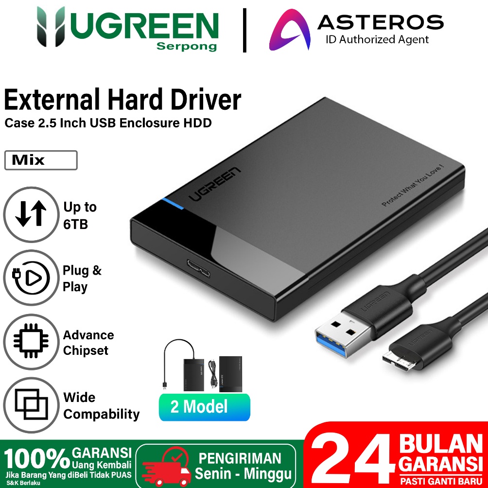 Jual UGREEN Casing Hardisk Eksternal Sata 25 in USB 3 Enclosure Hardisk ...