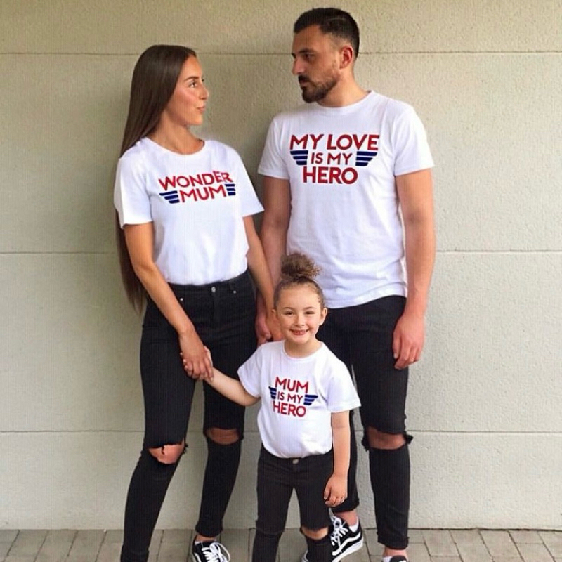 Jual kaos cewek cowok couple keluarga super mom dad girl son | Shopee ...