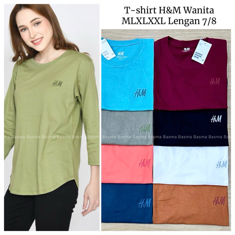 Jual Kaos Polos HM Wanita hnm Lengan Panjang 7/8 Premium Cotton Combed 30s | Shopee Indonesia