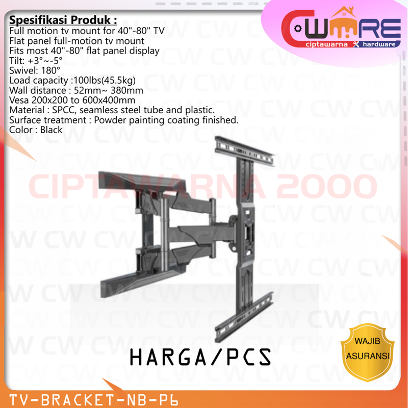 Jual Bracket tv monitor led lcd north bayou nb p5 nbp5 40"-70" mount ...