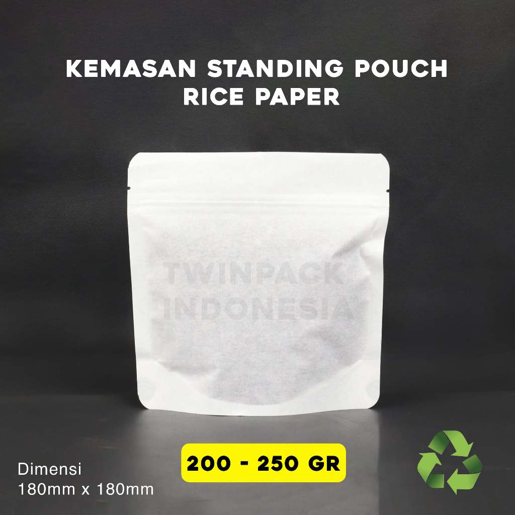 Jual Kemasan Kopi 200 - 250 Gram Ziplock Putih Rice Paper Standing Pouch Wide Packaging Kopi ...