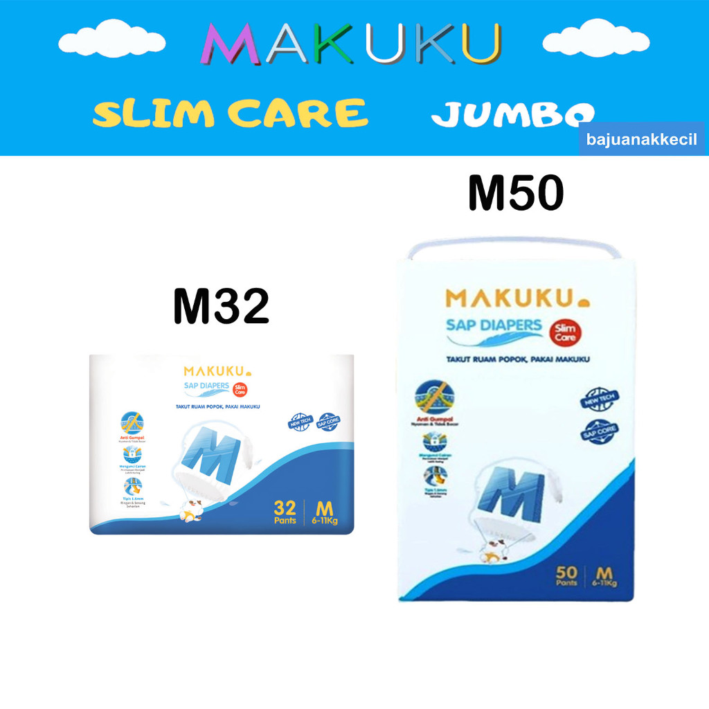 Jual Makuku Slim Care Jumbo M50 L48 XL46 Pants NB54 Tape SAP Diapers ...