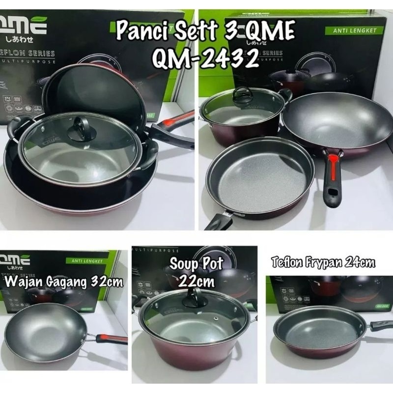 Jual Best Seller/Panci Wajan Teflon Set/ Panci Teflon Penggorengan Set 3 Pcs /Pans Pots/Merk QME ...