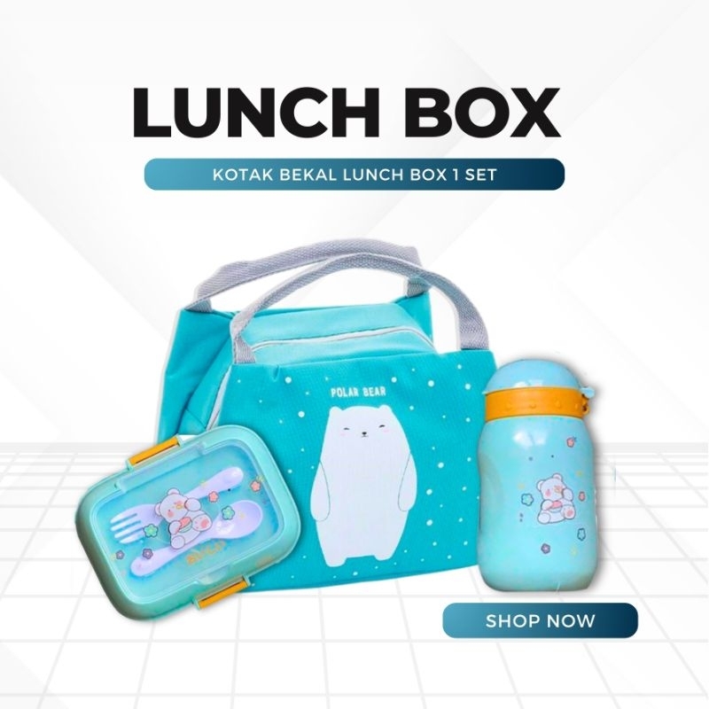 Jual Kotak Bekal Makan Anak Sekolah TK Lunch Box Lucu Aesthetic Set Lengkap Botol Minum Tas ...