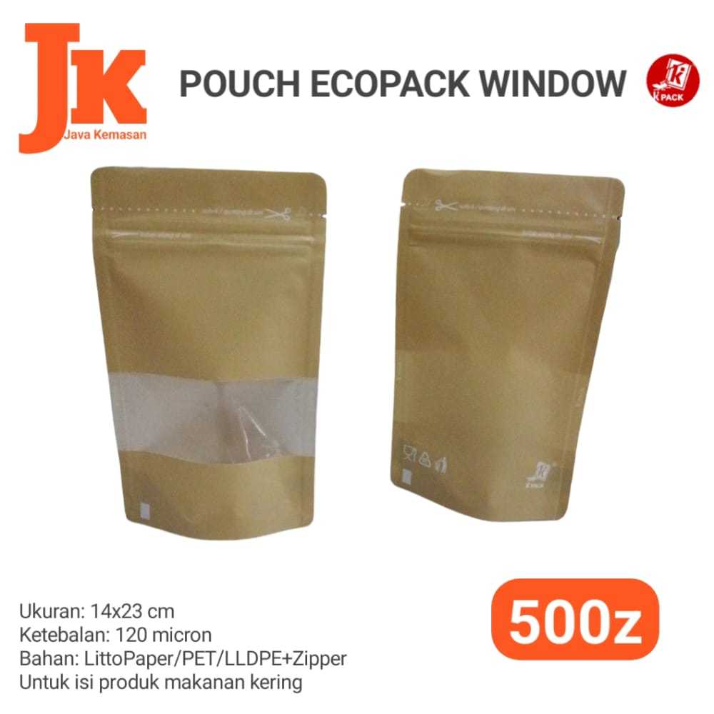 Jual ECOPACK WINDOW 500Z STANDING POUCH WINDOW LITHO BROWN PAPER KERTAS ...