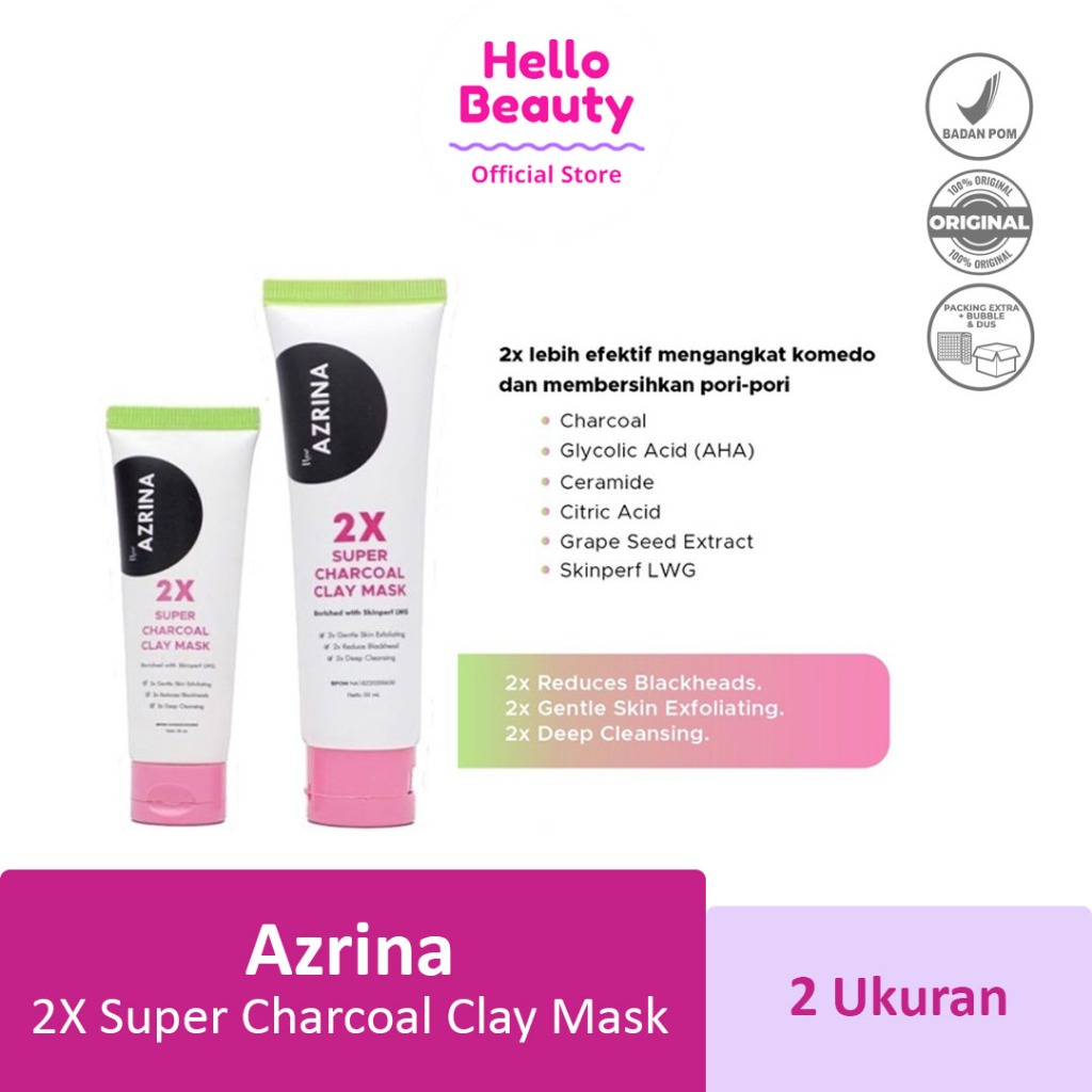 Jual Azrina 2x Super Charcoal Clay Mask Masker Wajah Komedo Mengangkat ...