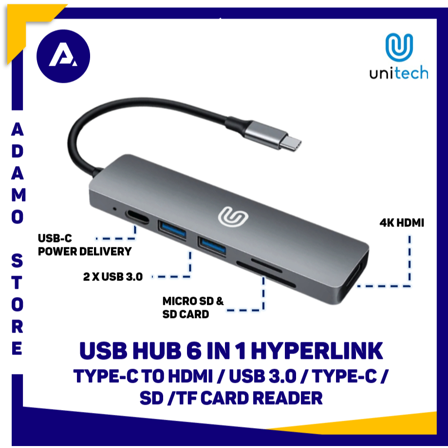 Jual Unitech USB Hub 6in1 Converter Adapter Type-C to HDMI + USB 3.0 ...