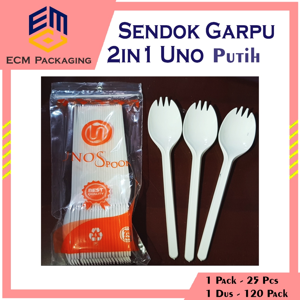Jual Sendok Garpu Makan Hitam Putih UNO 25pcs | SENDOK PLASTIK 2in1 ...