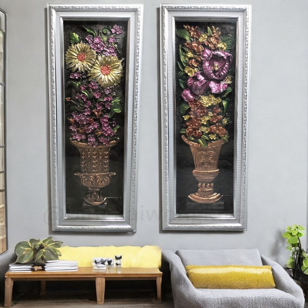 Jual Bingkai Medium Lukisan Bunga dengan Pot tampilan Timbul|Frame ...