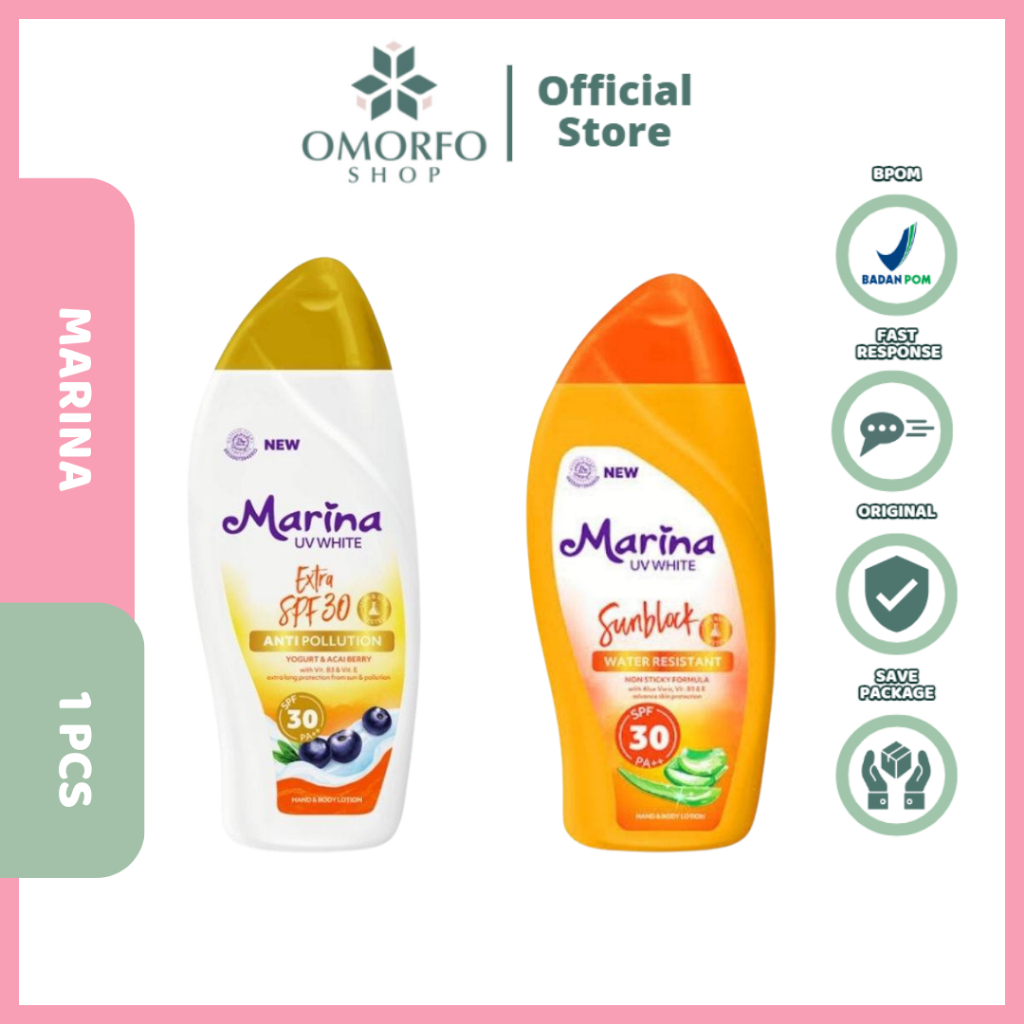 Jual ️Omorfo ️MARINA UV White Sunblock SPF 30 85Ml | Anti Polution SPF30 92Ml / 185Ml | Shopee ...