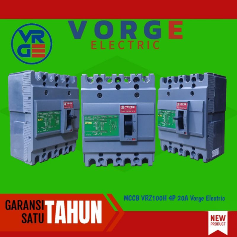 Jual MCCB Breaker VORGE VRZ100H 4P 40A 30A 25A 20A 15A 4Pole 4Phase setara EZC100H 4 P 4 Pole 4 ...
