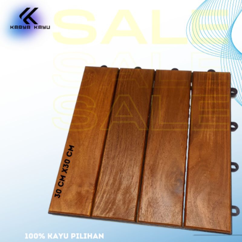 Jual decking tile, lantai kayu asli. motif lurus 4 baris dengan tatakan ...