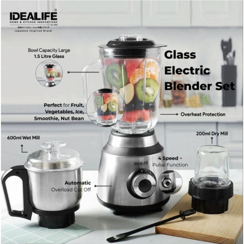 Jual IDEALIFE - Glass Electric Blender Set - Penggiling Pemulat Listrik ...