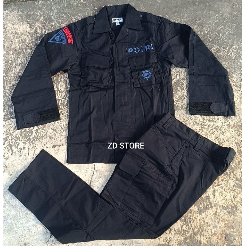 Jual Seragam PDL Hitam Tactical Jatah Brimob Tahun 2022 Kotak dan Halus | Shopee Indonesia