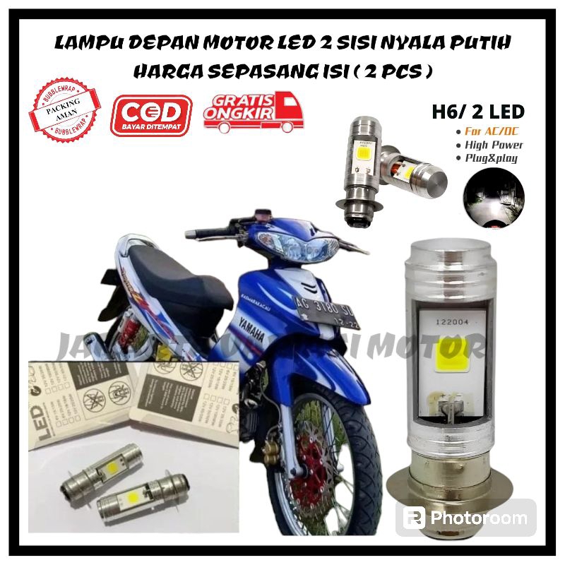 Jual Bohlam led lampu depan motor nyala putih ac dc soket h6 universal pnp yamaha jupiter z ...