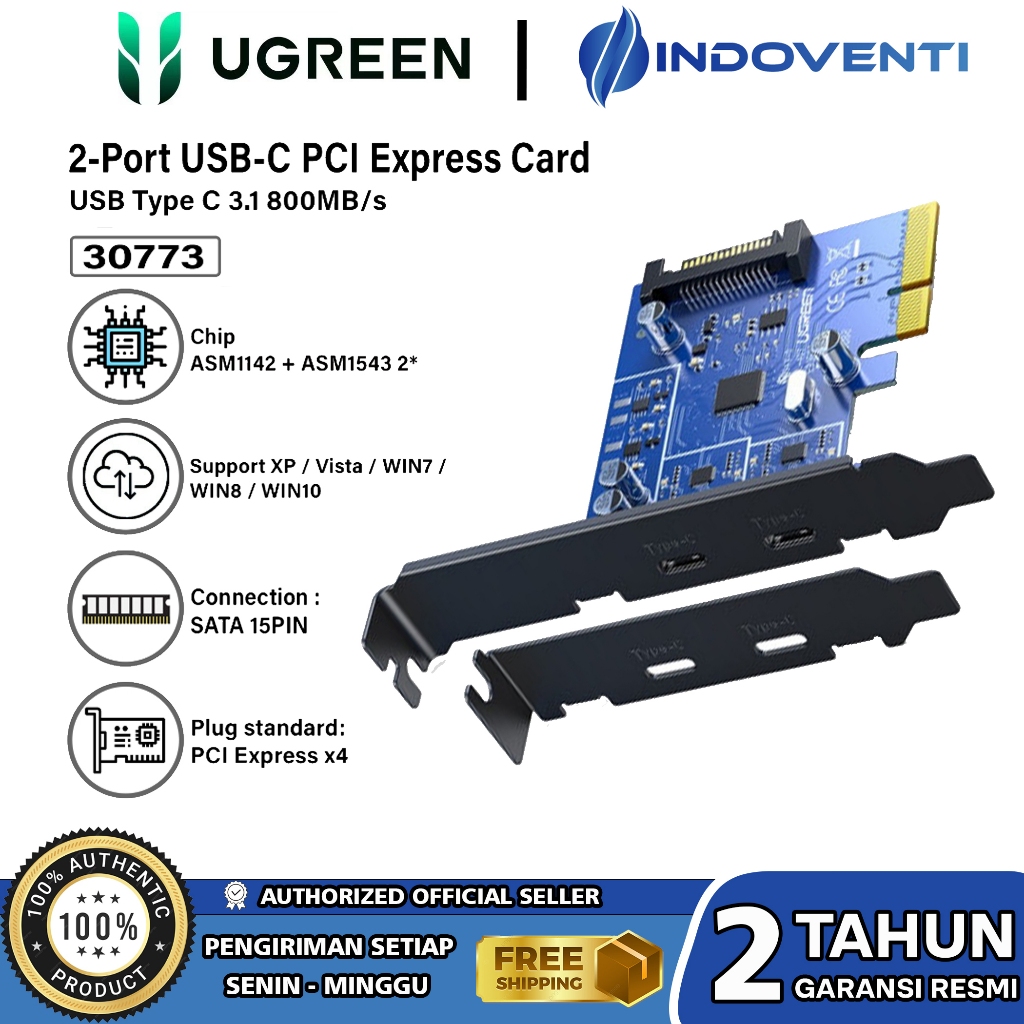 Jual UGREEN PCI-E USB Type C Converter 3.1 Expansion Card 2 Port ...