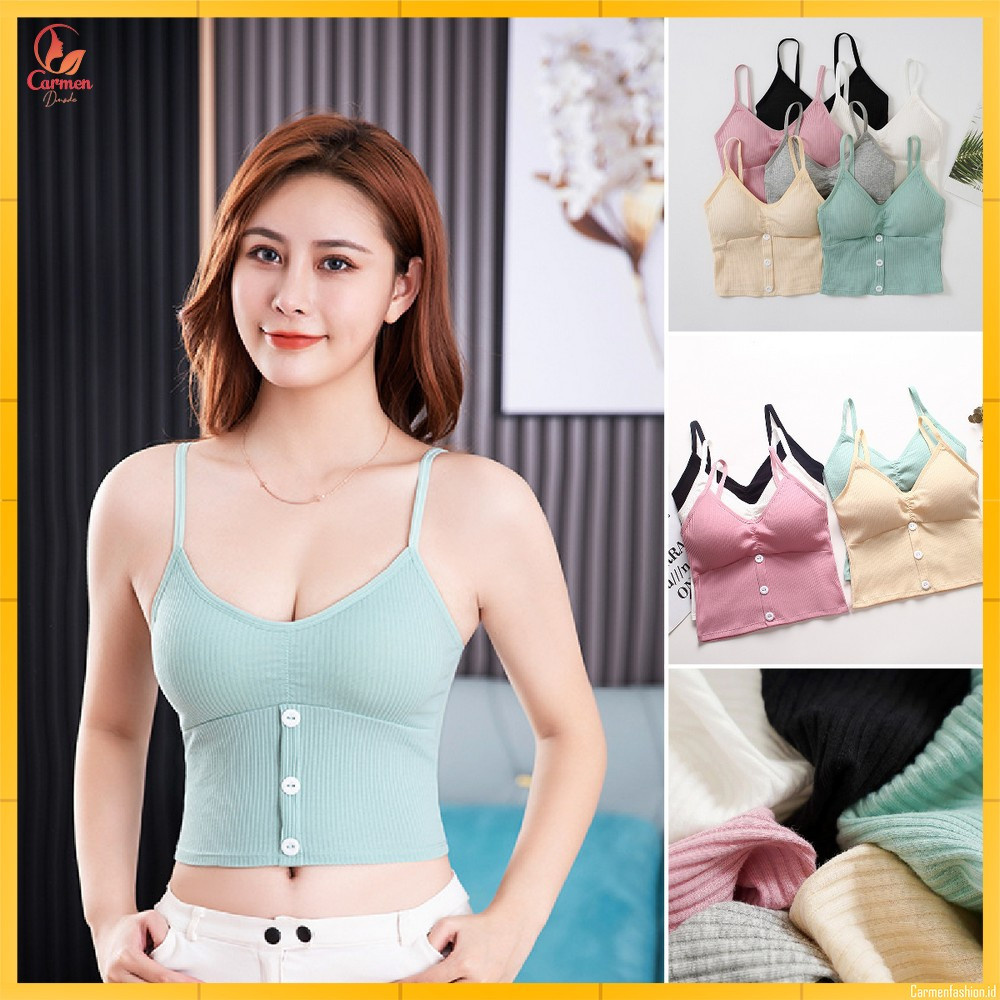 Jual Tank Top Crop Bra Wanita Tanpa Kawat Model Kancing Depan / Crop ...