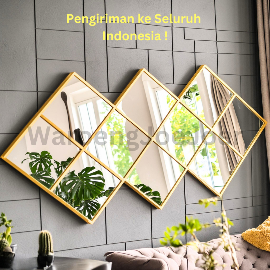 Jual Grid Mirror Cermin Tempel Dinding Frameless Dekorasi Hias Persegi ...