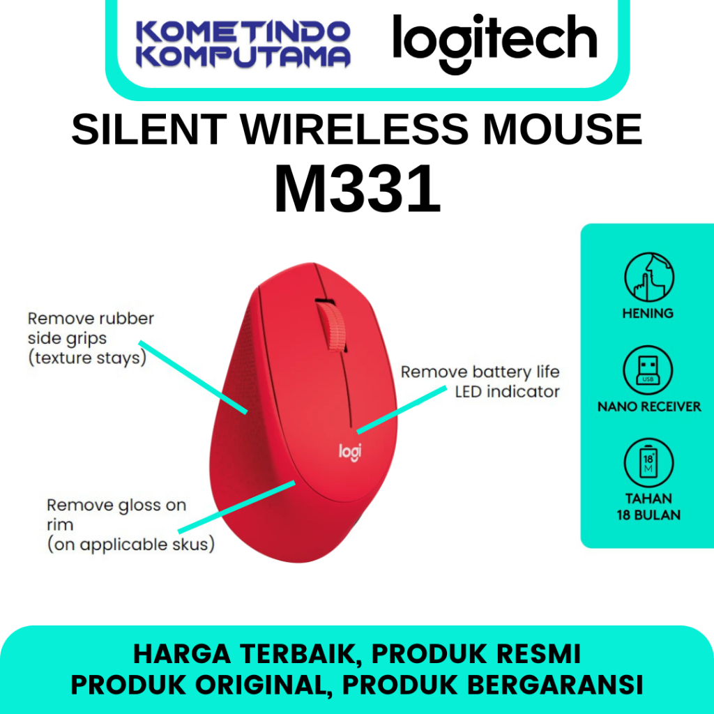Jual M331 Red MOUSE WIRELESS SILENT CLICK LOGITECH M331 100% Original ...