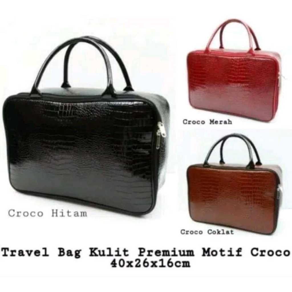 Jual Travel Bag Kulit Premium Motif Croco / Tas Travel Kulit Waterproof ...