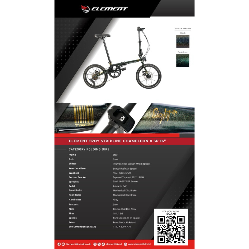 Jual Sepeda Lipat Folding Bike 16 Element Troy 8 Speed Chameleon | Shopee Indonesia
