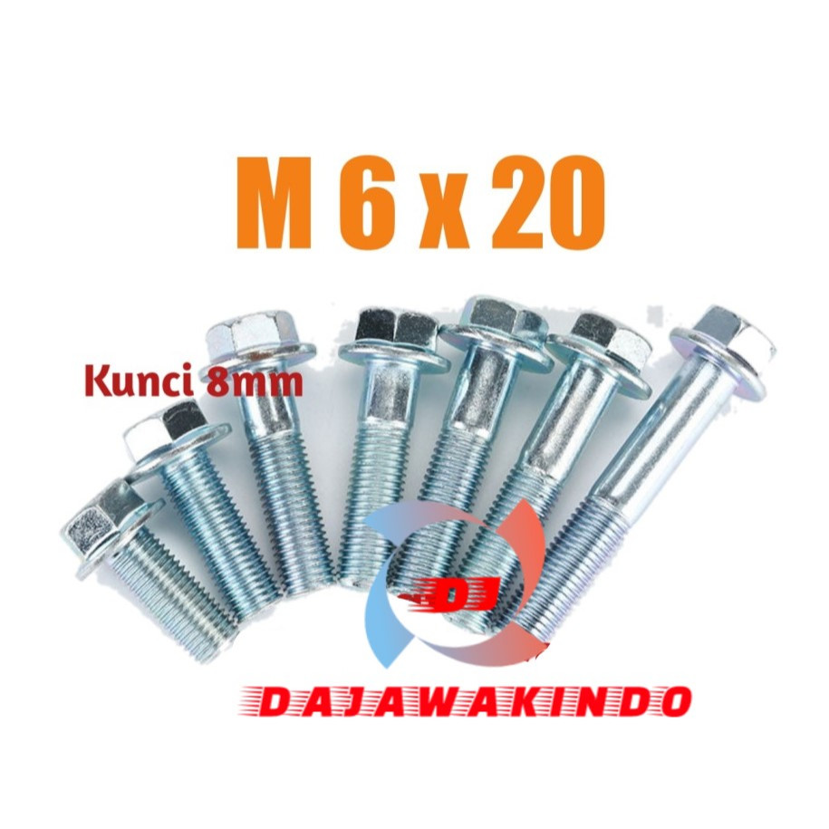 Jual Baut Flange Kunci 8 / Baut Flange M6 x 20 / Flange Bolt | Shopee Indonesia