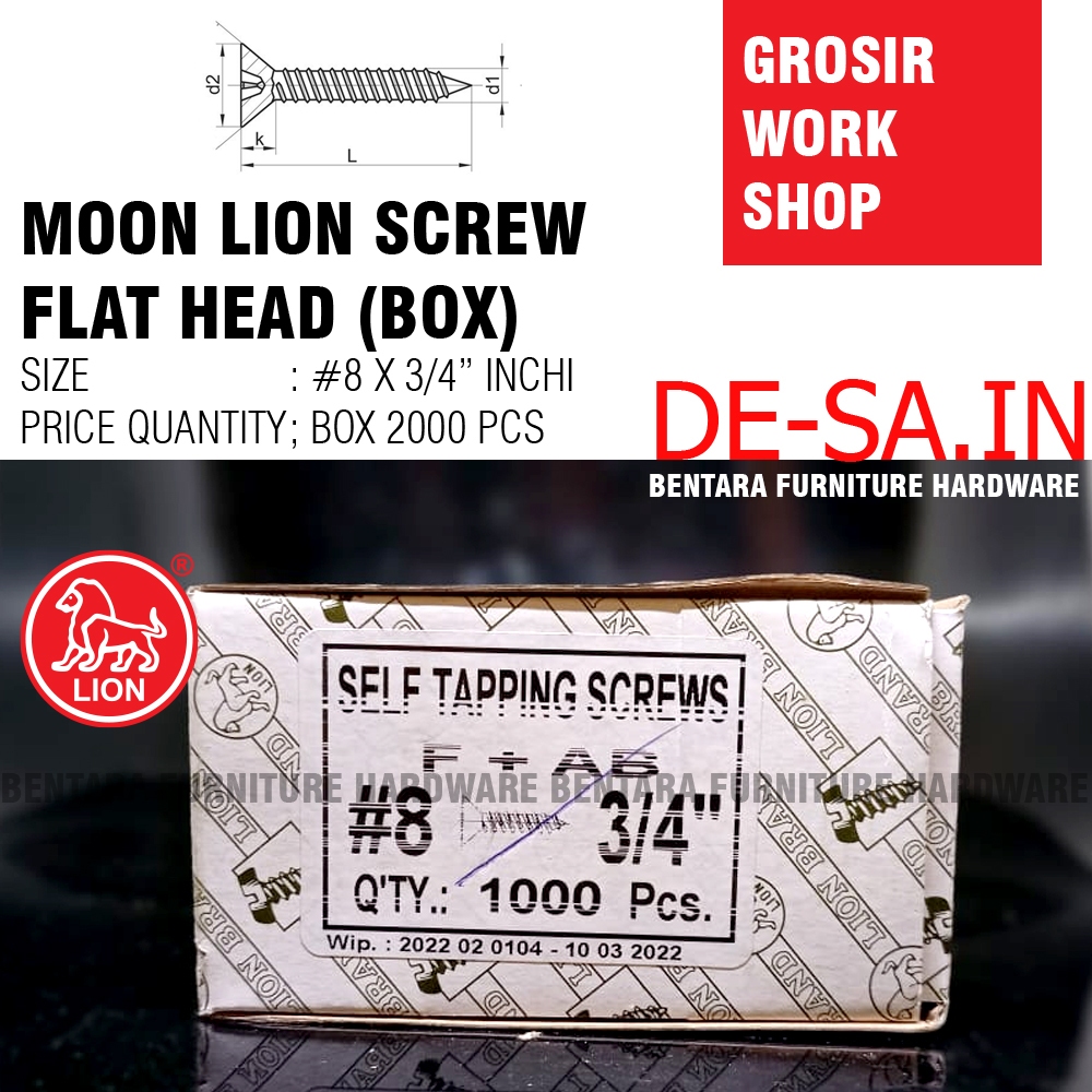 Jual (GROSIR) #8 x 20 MM GS-ML MOON LION BOX 1000 PCS Skrup Tapping ...