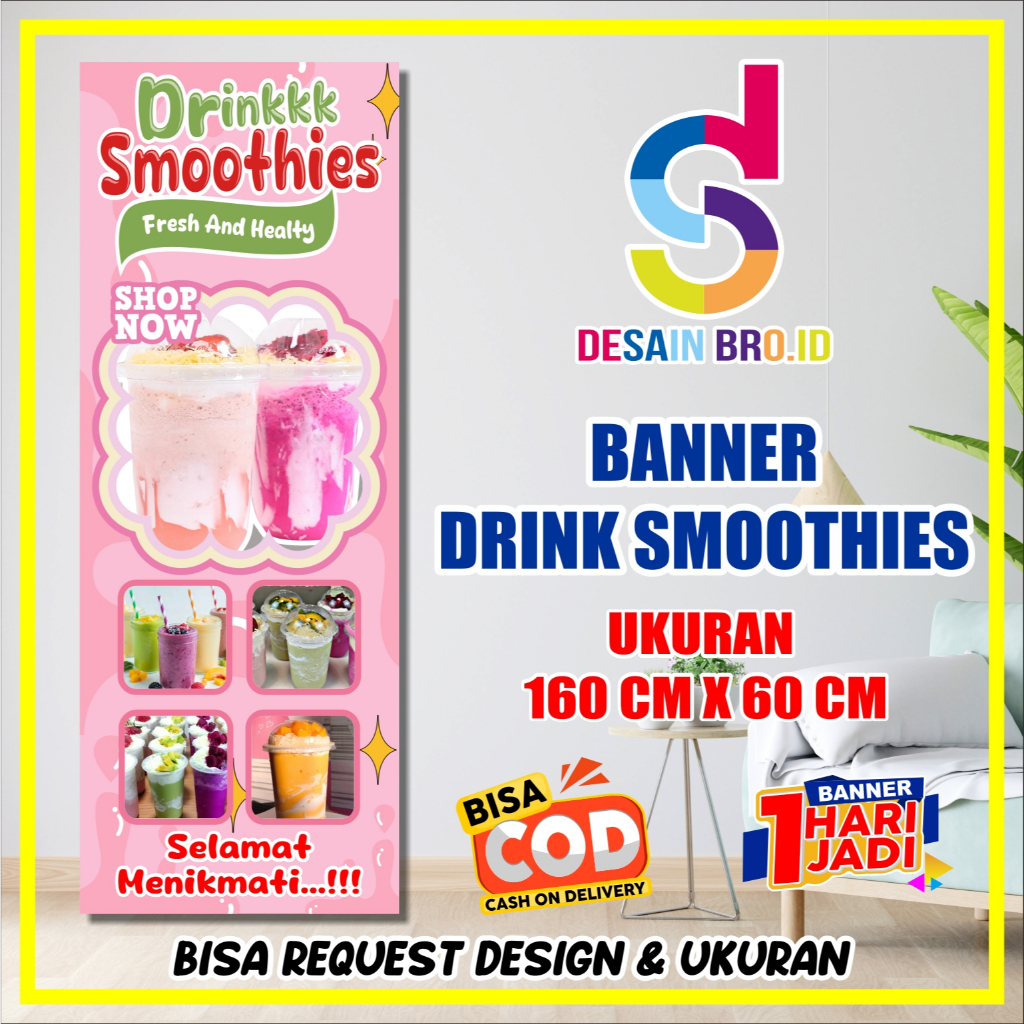 Jual SPANDUK/BANNER DRINK SMOOTHIES ( BISA CUSTOM ) UKURAN 60X160 CM | Shopee Indonesia