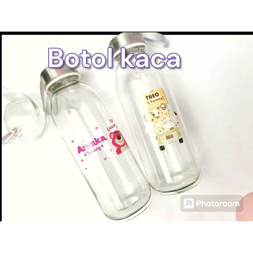 Jual Botol Kaca 420 ml Bening custome cetak dtf plus box | Shopee Indonesia
